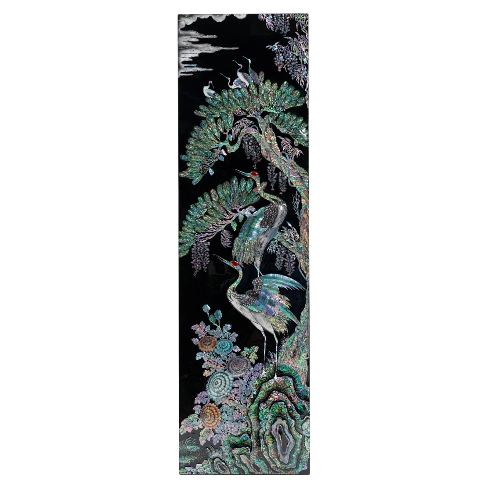 Mother-of-Pearl Wall Panel – Cranes & Pine Tree in Moonlight – Mother ...