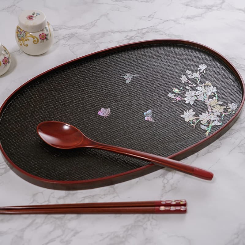 February Mountain Korean Mother of Pearl Hemp Cloth Lacquered Tray ...